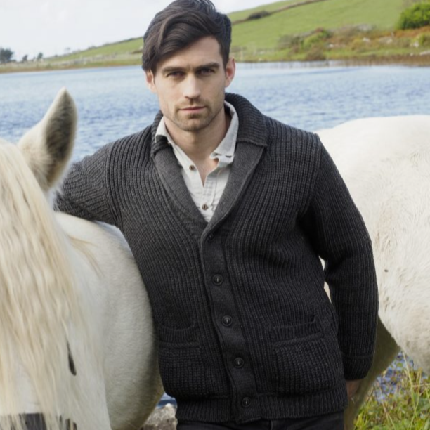 Men’s 100% Merino Wool Shawl Collar Cardigan With Pockets – The Celtic ...