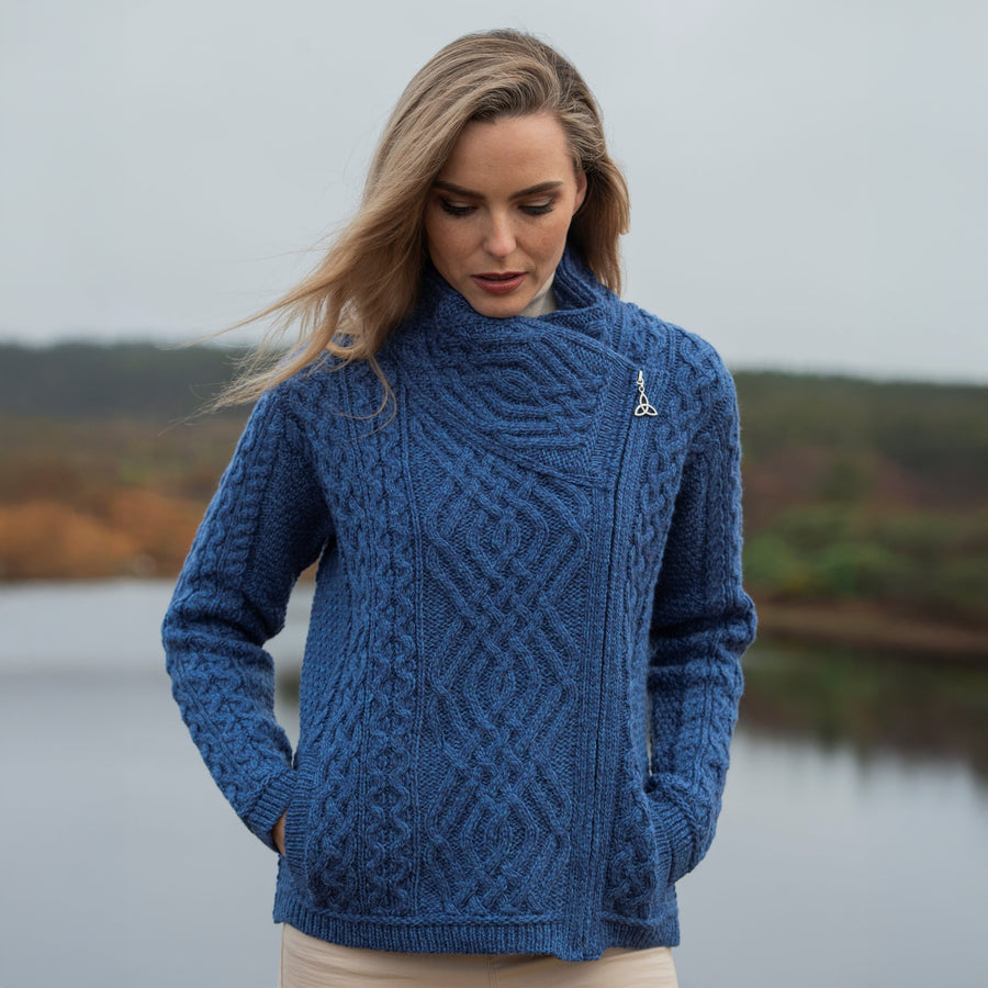 Ladies Cable Knit Zip Cardigan | Side Zip Sweater – The Celtic Ranch
